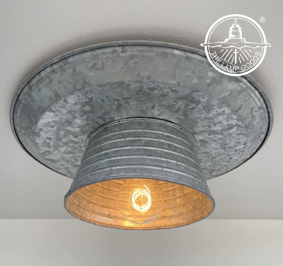 Farmhouse Round Galvanized Ceiling Light Fixture Rustic Lighting ...