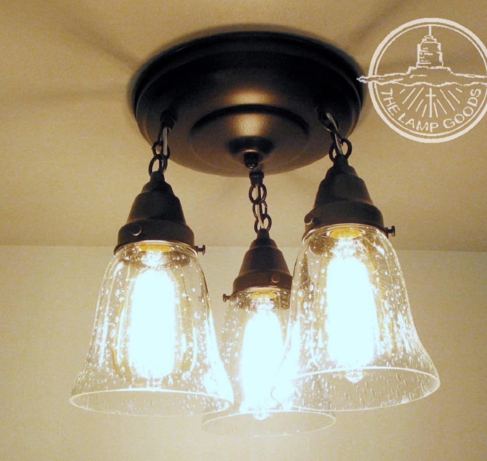 Seeded Glass Flush Mount Ceiling LIGHTING Chain Trio - Etsy