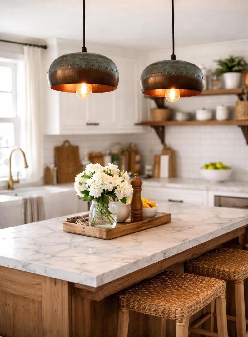 Copper Farmhouse Pendant Light – Rustic Hanging Ceiling Fixture ...