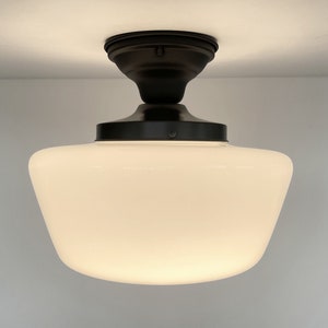 Large Schoolhouse Milk Glass Light Fixture Machias -ceiling Lighting ...