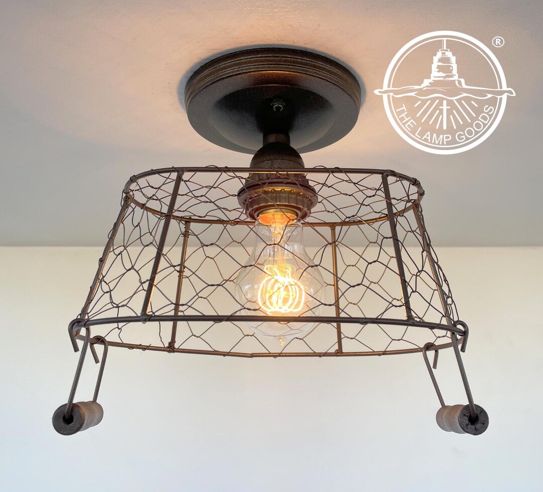 Chicken Wire Farmhouse Rectangular Ceiling Light- Cottage Flush Mount ...
