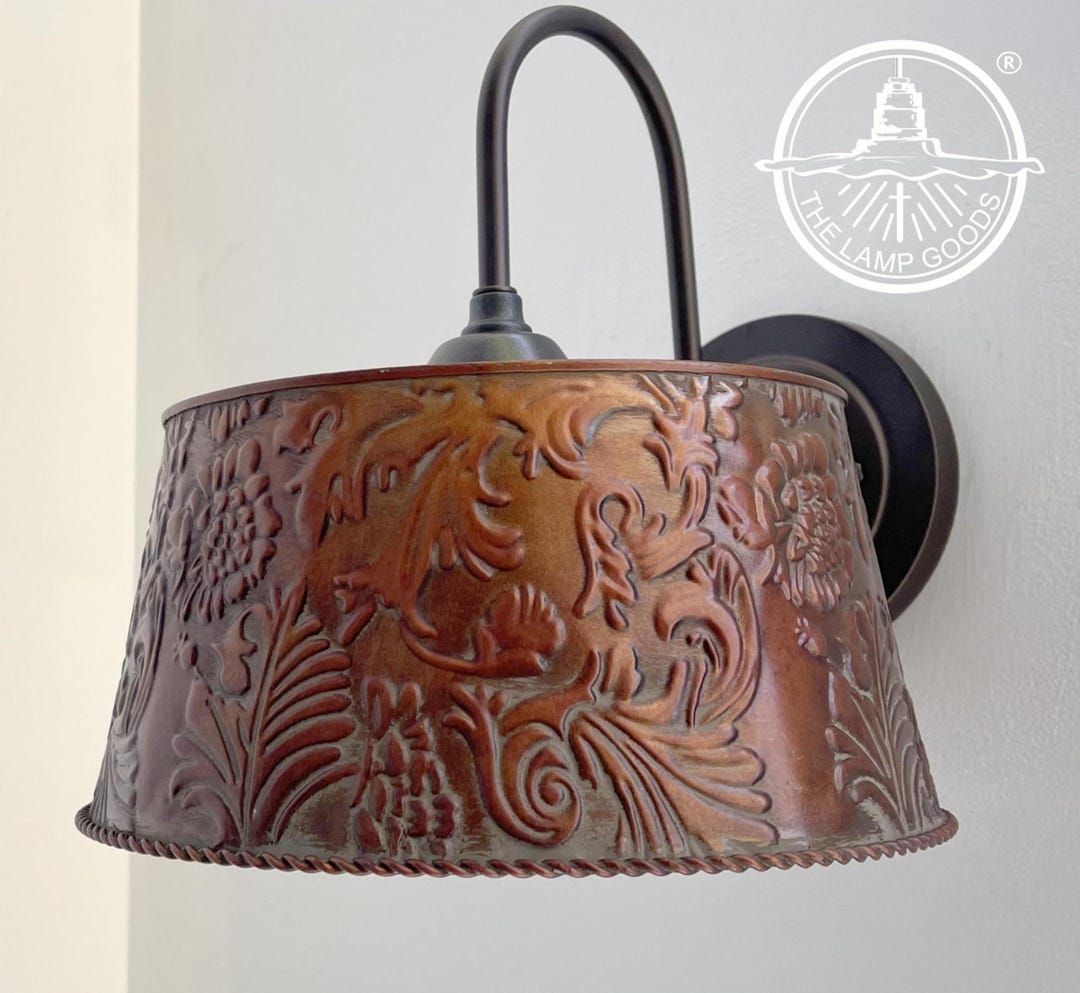 EMBOSSED BRONZE COPPER Wall Sconce Light Fixture Farmhouse -kitchen Bathroom Vanity Laundry Room ...