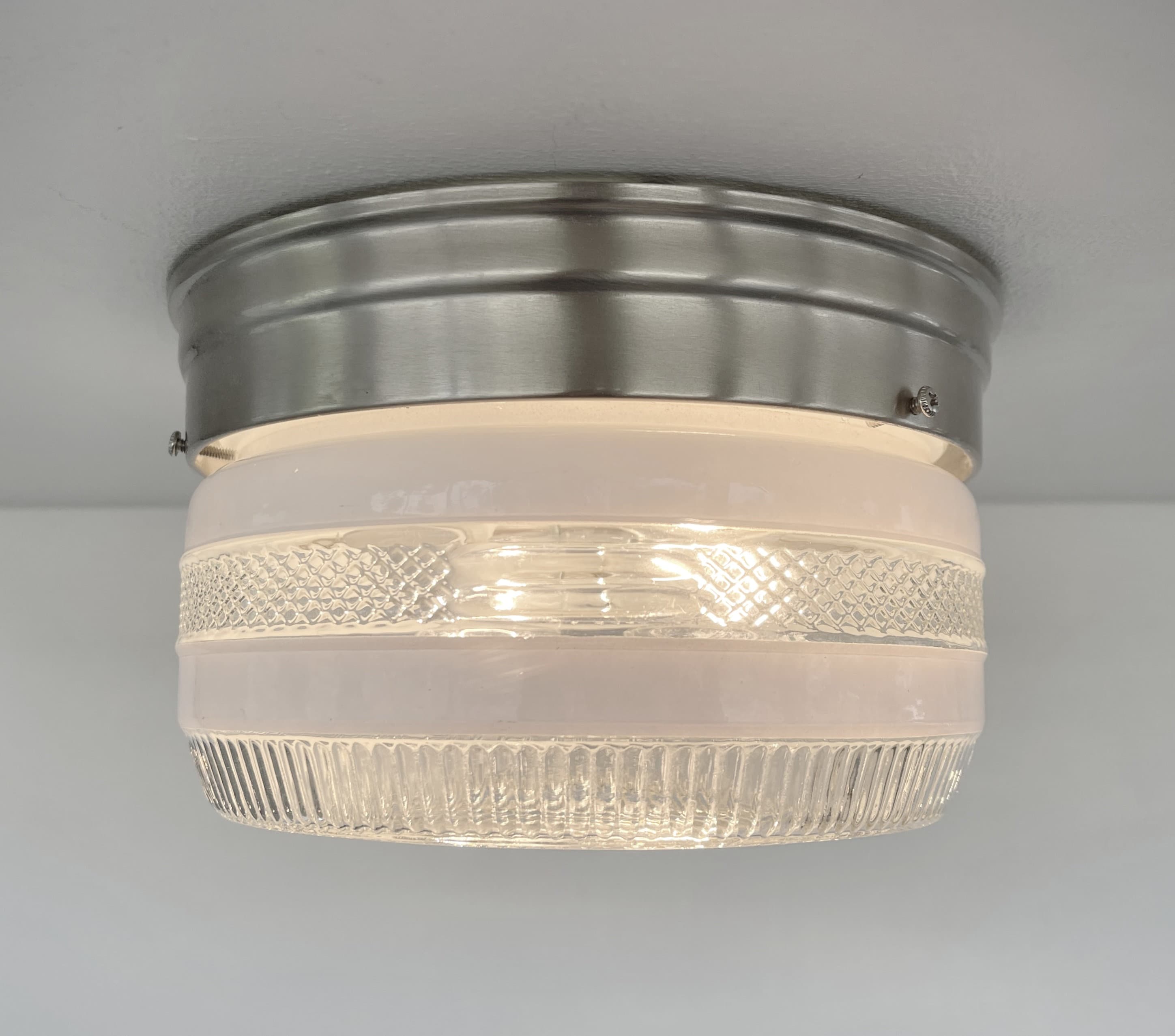 RETRO 1960's Vintage Antique DRUM Flush Mount Frost Clear Ceiling Light ...