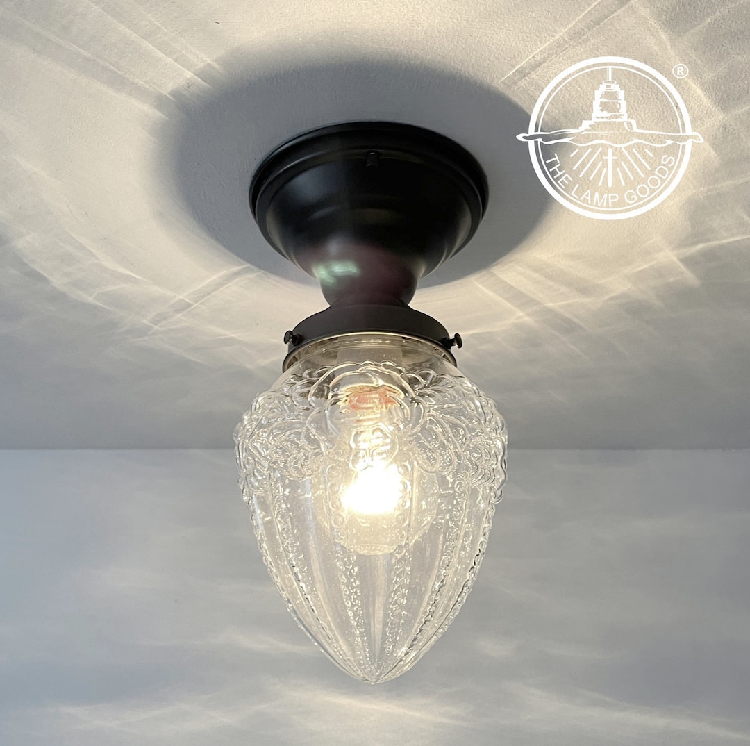Embossed Acorn Flush Mount Globe Antique Ceiling Light Glass Chandelier ...