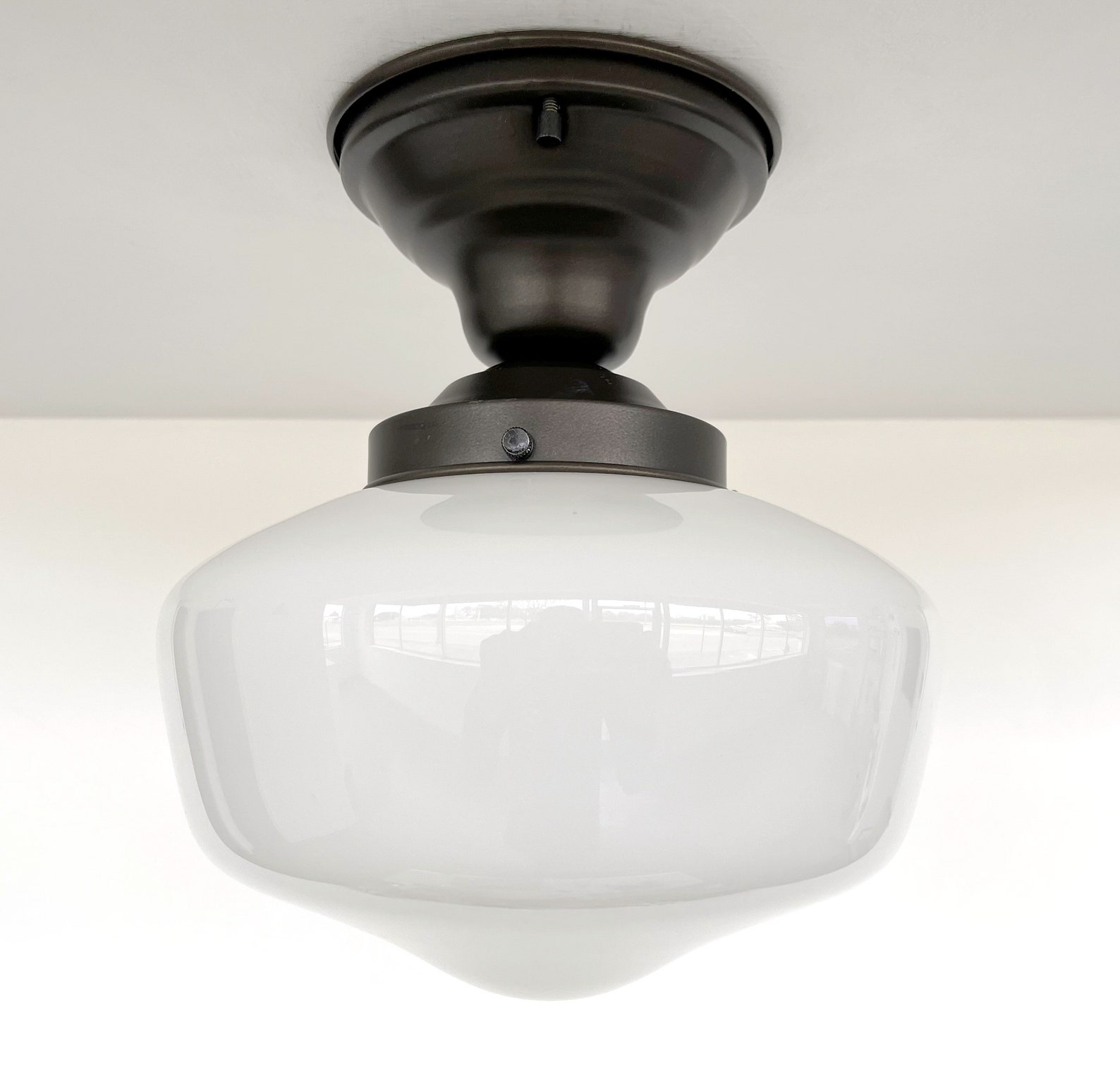 Modern SCHOOLHOUSE Ceiling Light Milk Opal Glass -semi Flush Lighting ...