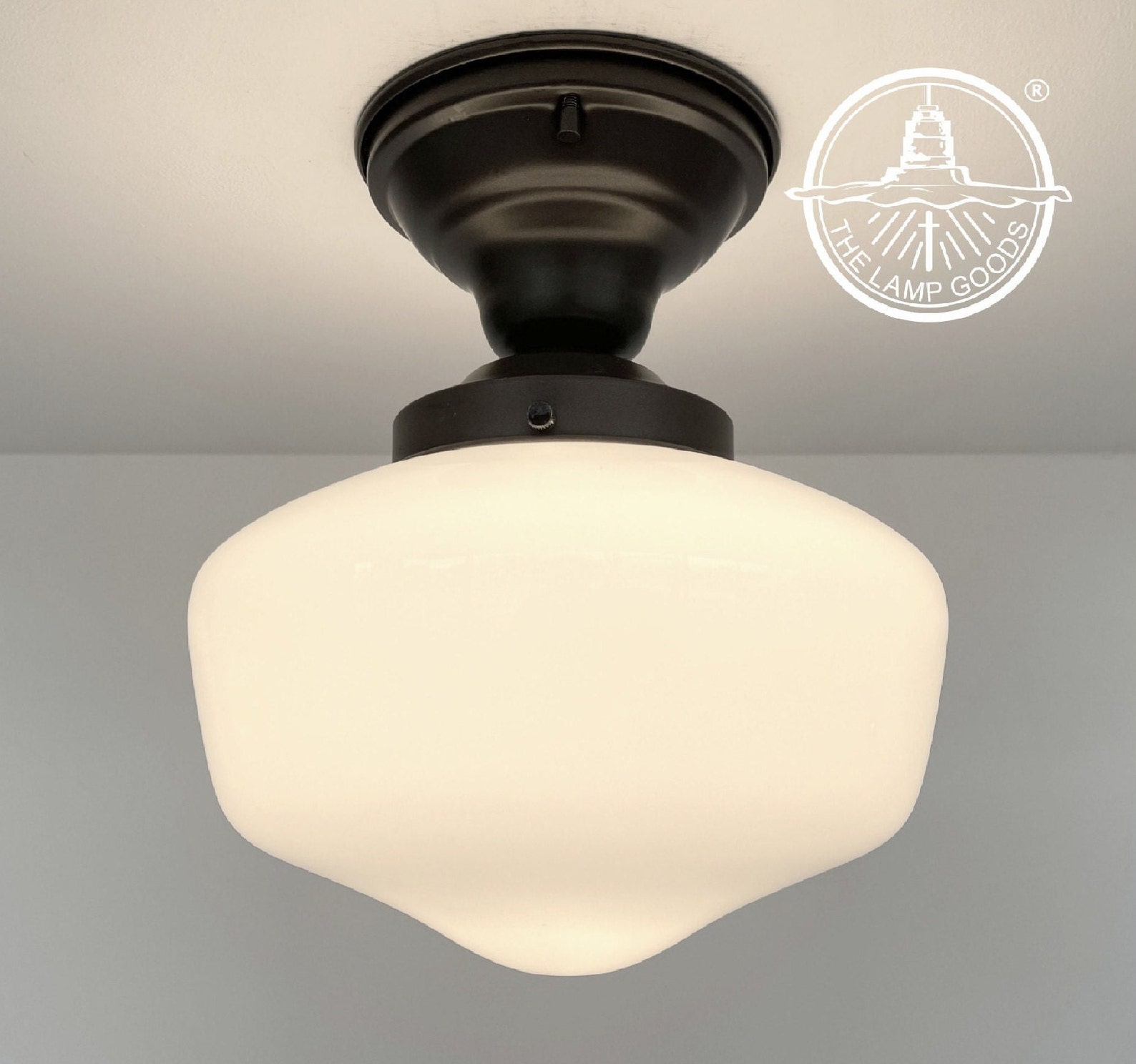 Modern SCHOOLHOUSE Ceiling Light Milk Opal Glass -semi Flush Lighting ...