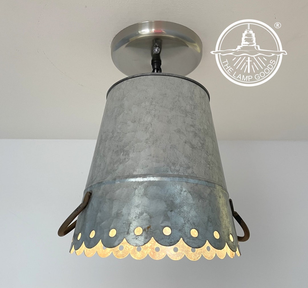 Modern Galvanized Ceiling Light Fixture Scalloped Edge Metal Cottage ...