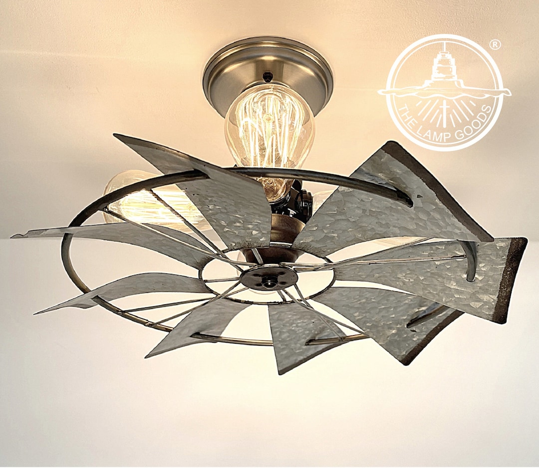 Farmhouse Galvanized Windmill Ceiling Light 16"-semi Flush Mount ...