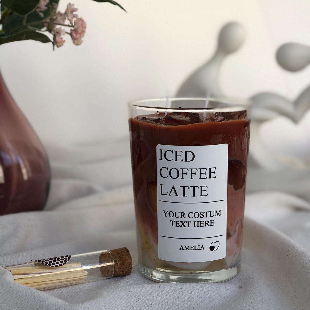 Iced Coffee Latte Glass Candle/ Custom Text Here/ Coffee Lovers/ Match ...