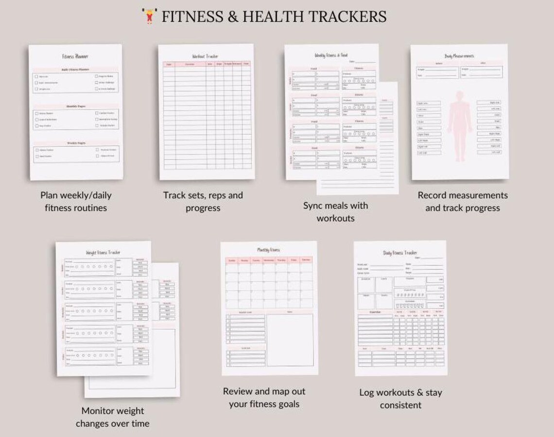 Printable Fitness Planner Bundle, Workout Journal, Wellness Tracker ...