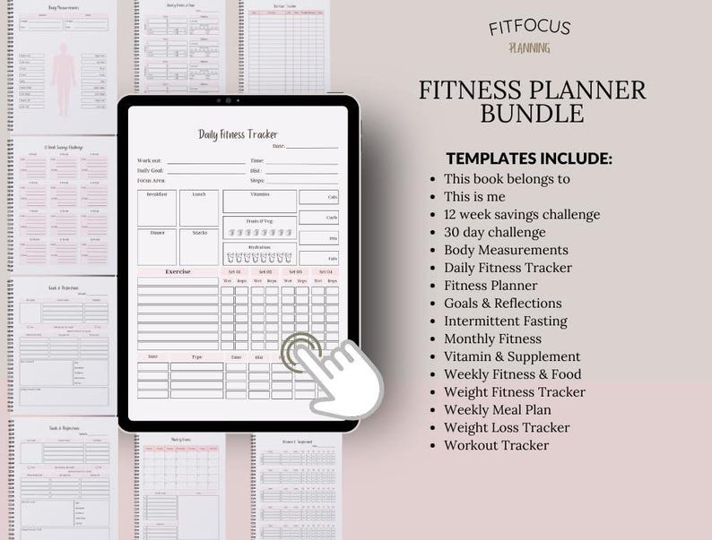 Printable Fitness Planner Bundle, Workout Journal, Wellness Tracker ...