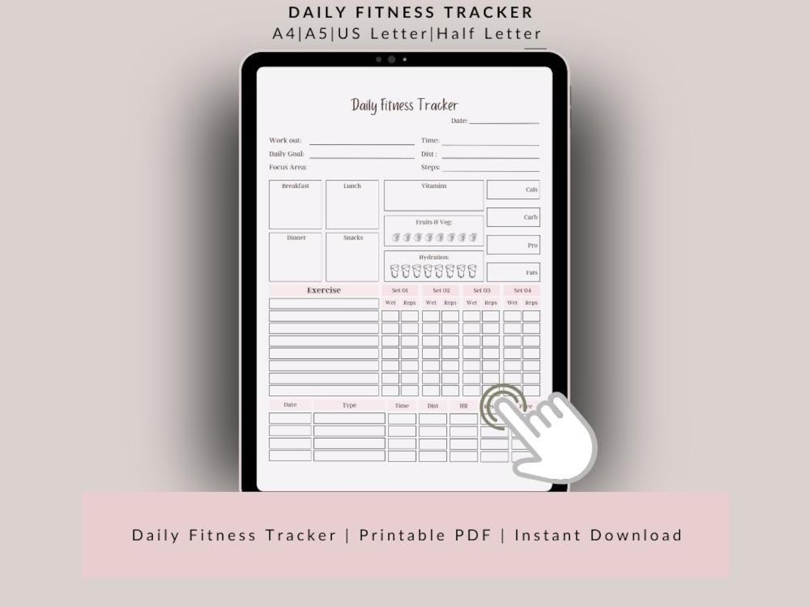 Printable Daily Fitness Tracker, Daily Fitness and Meal Tracker, Canva ...