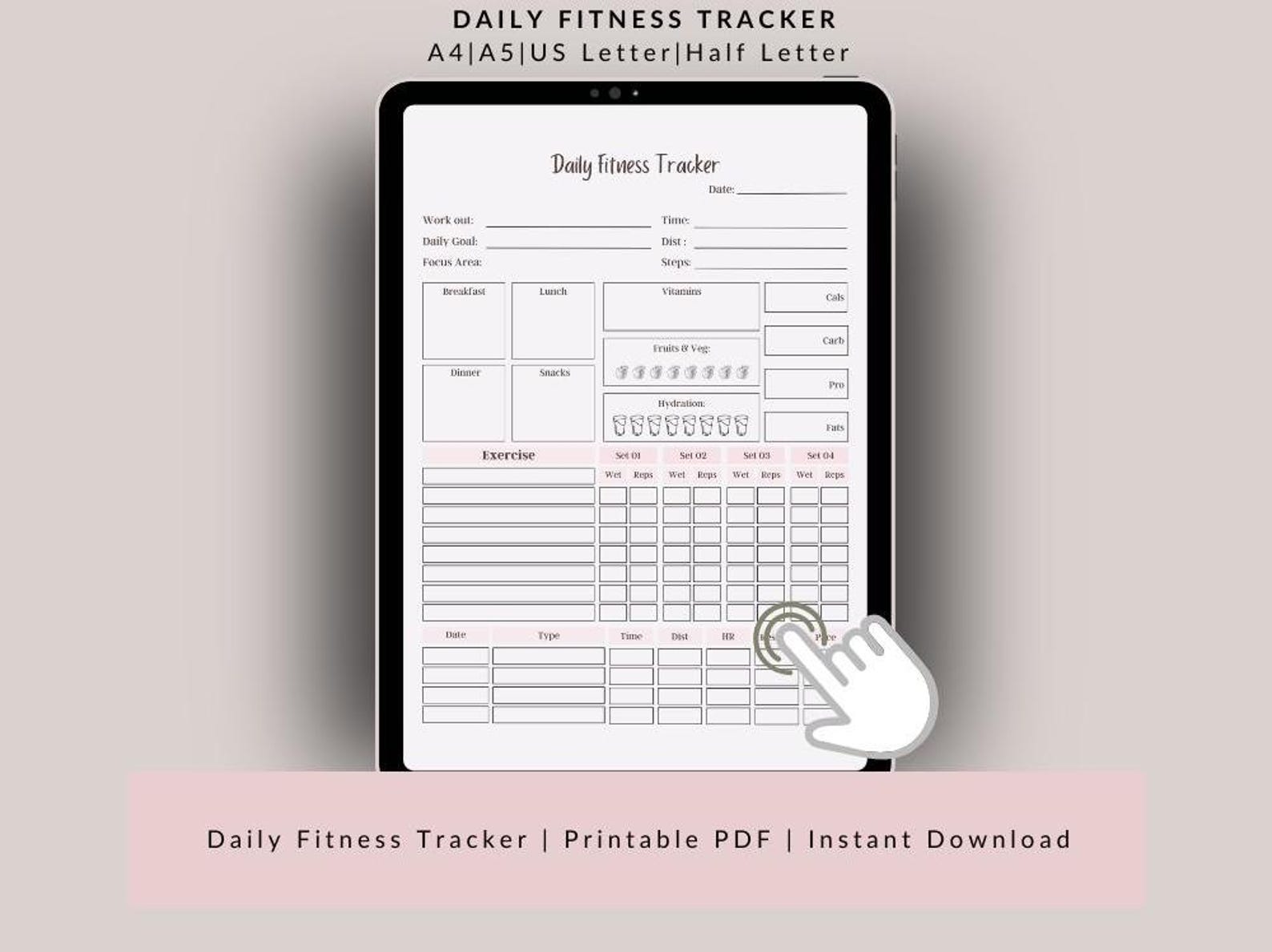 Printable Daily Fitness Tracker, Daily Fitness and Meal Tracker, Canva ...
