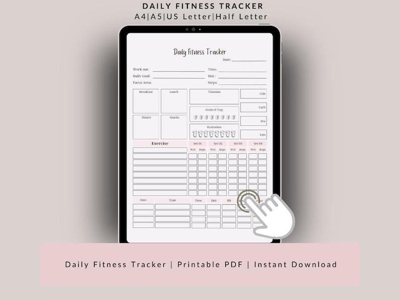 Printable Daily Fitness Tracker, Daily Fitness and Meal Tracker, Canva ...