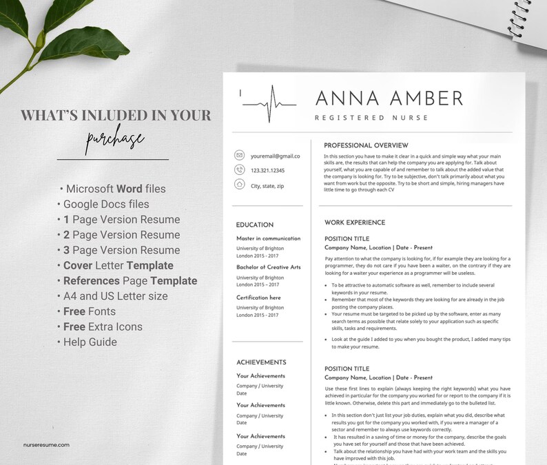 Nurse Resume Template for Google Docs, ATS Resume, Registered Nurse ...