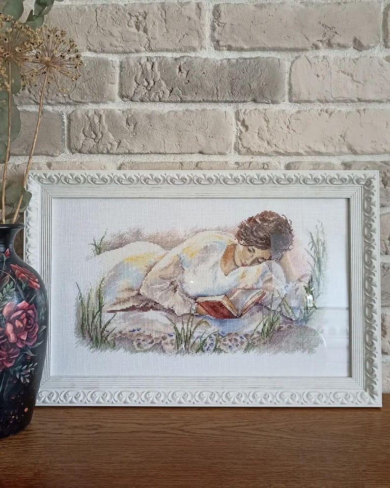 Woman Reading Cross Stitch Pattern PDF - Girl With Book Cross Stitch ...