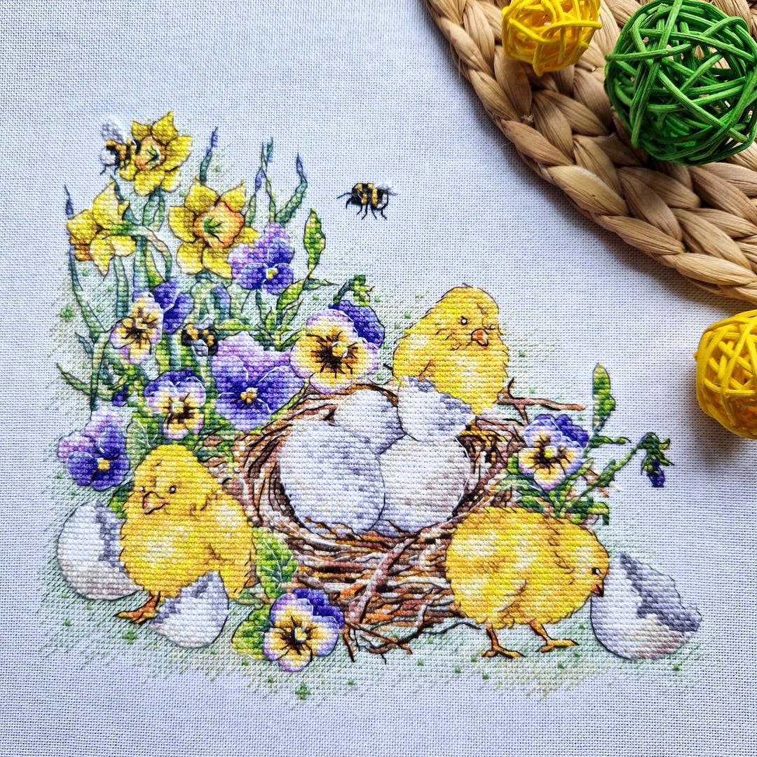 Spring Chicks Cross Stitch Pattern | Easter Floral Nest (PDF Pattern ...