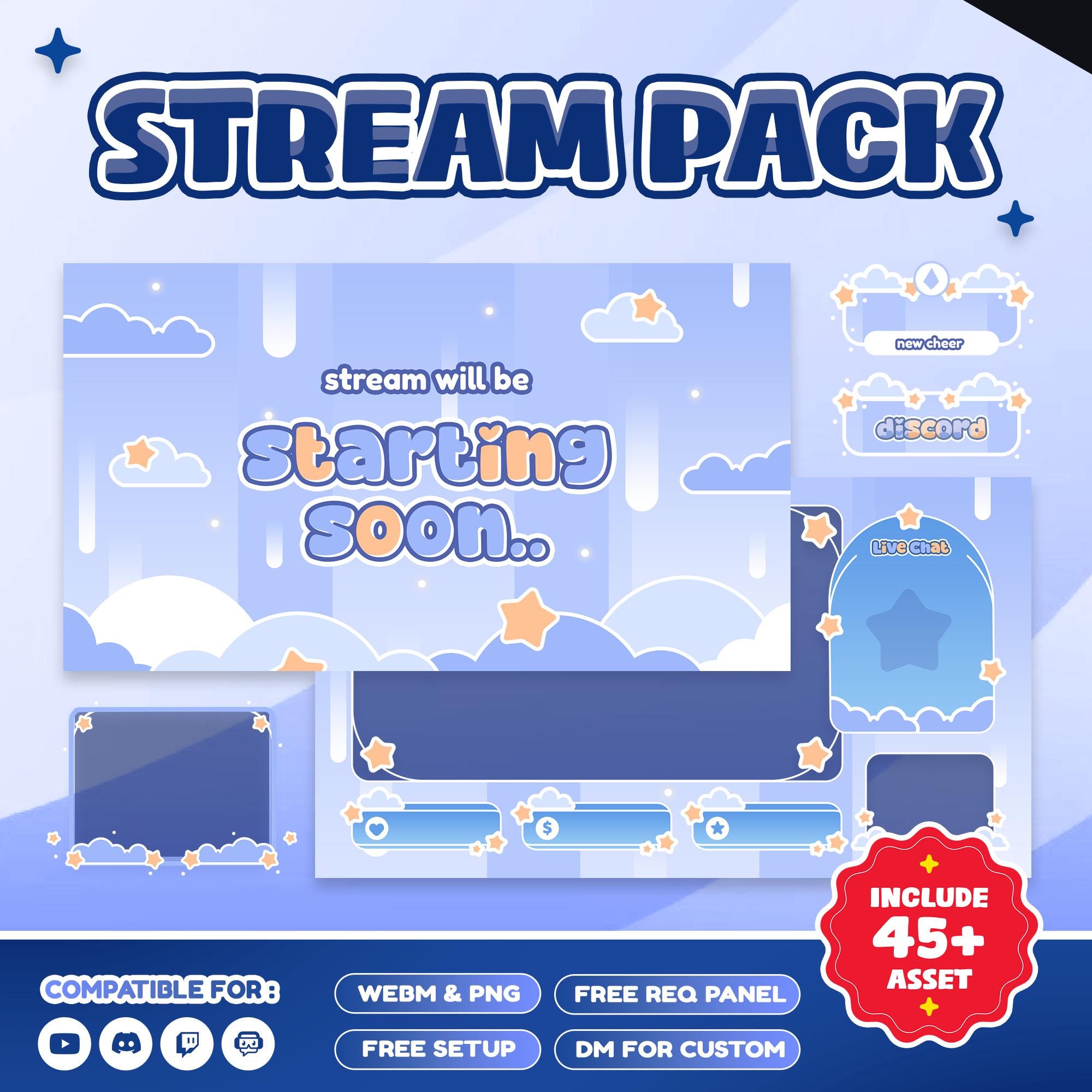 Dreamy Sky Animated Stream Overlay Pack for Twitch Kick Youtube – Cute ...