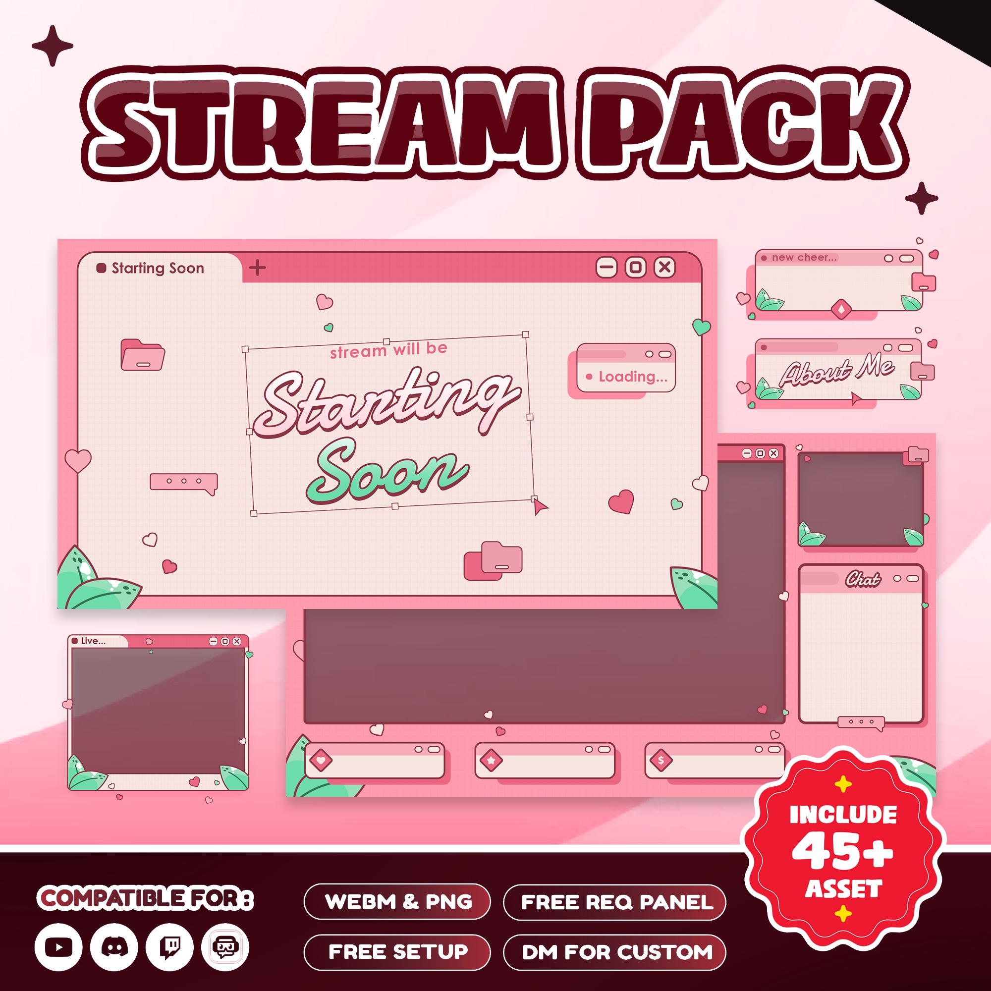 Kawaii UI Animated Stream Overlay Package for Twitch OBS, Cute Desktop ...