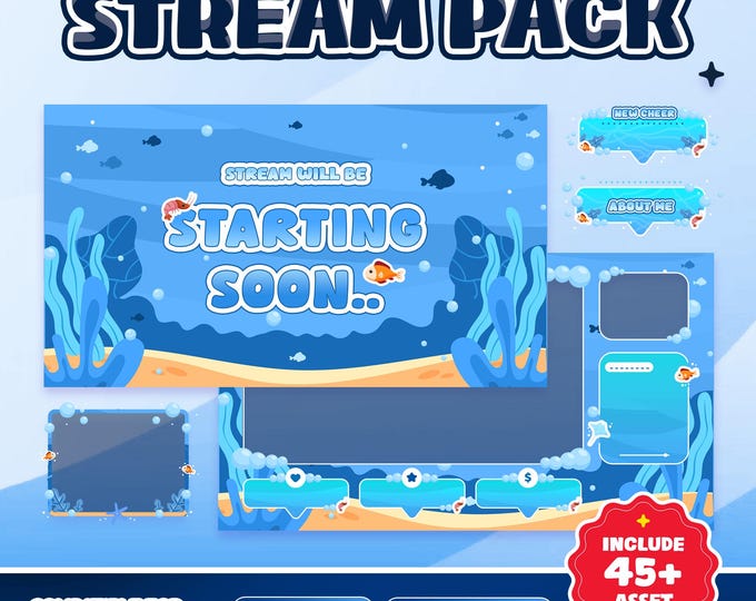 Under Sea Ocean Blue Animated Stream Overlay Package for Twitch OBS ...