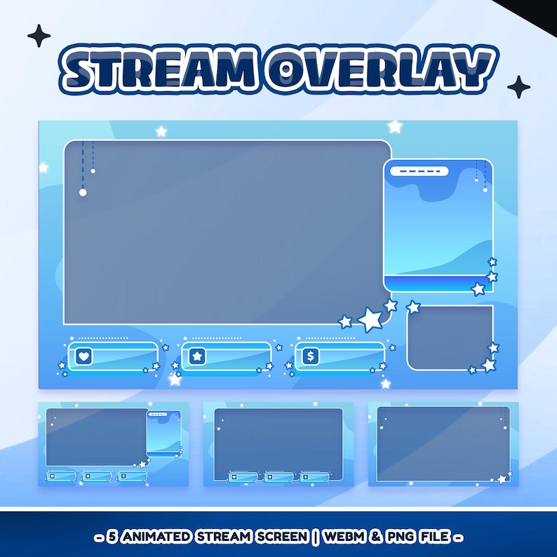 Blue Star Animated Stream Overlay Pack for Twitch Kick Youtube – Cute ...