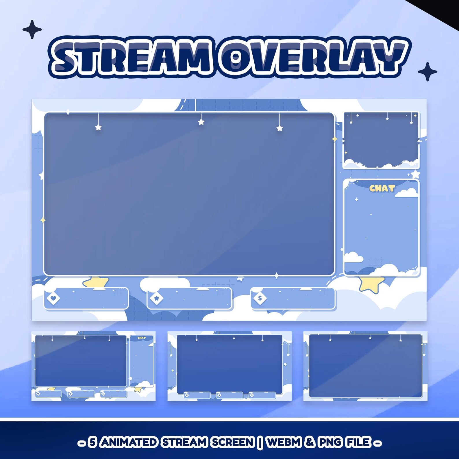 Cloudy Puffs Animated Stream Overlay Package for Twitch Kick Youtube ...