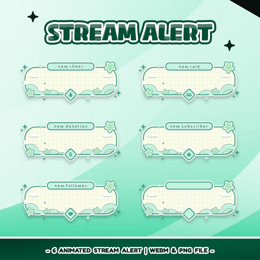 Mint Cloud Cute Animated Stream Alerts/pastel Green Notification/soft ...