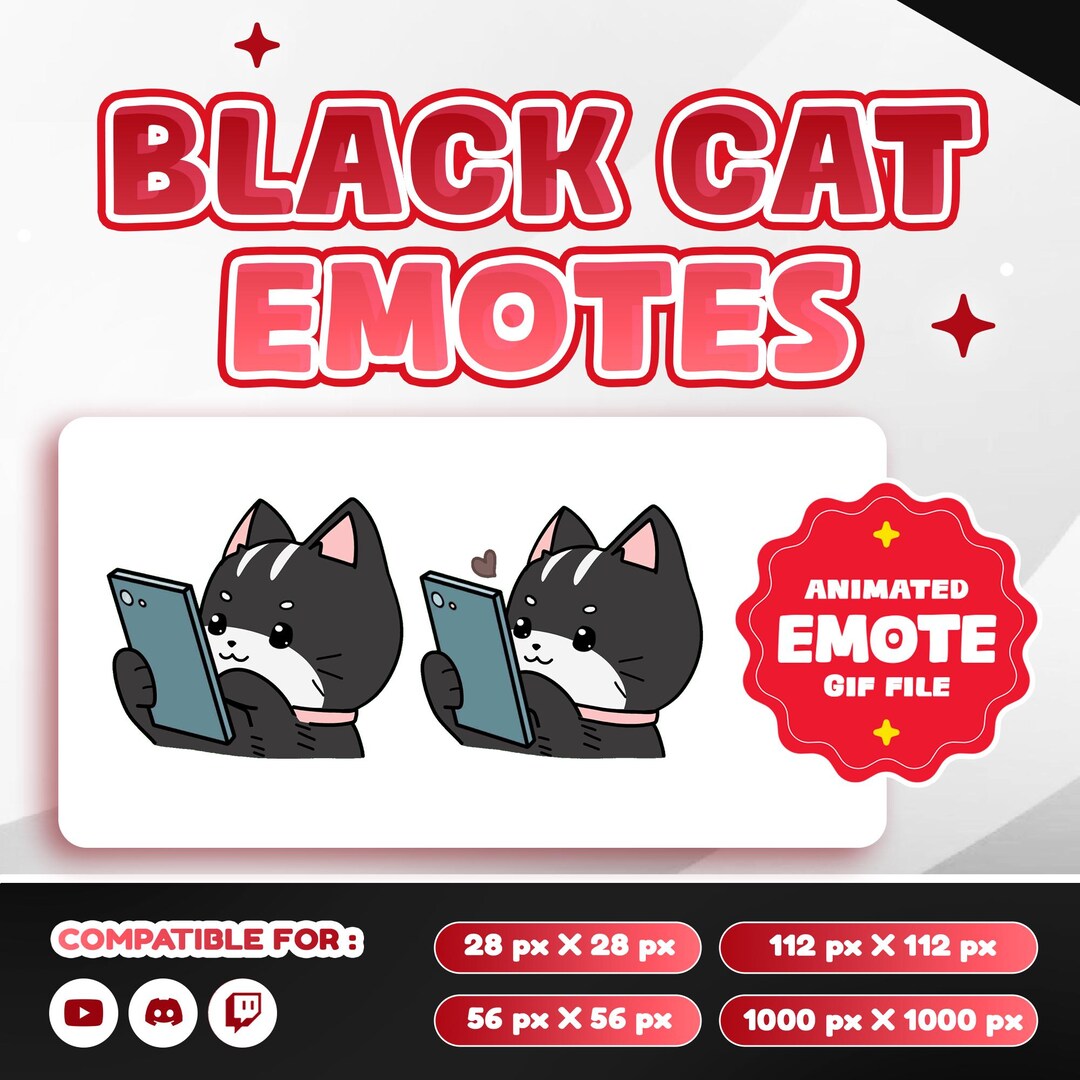 Animated Chibi Cat Using Phone/black White Kitten Scrolling/twitch ...