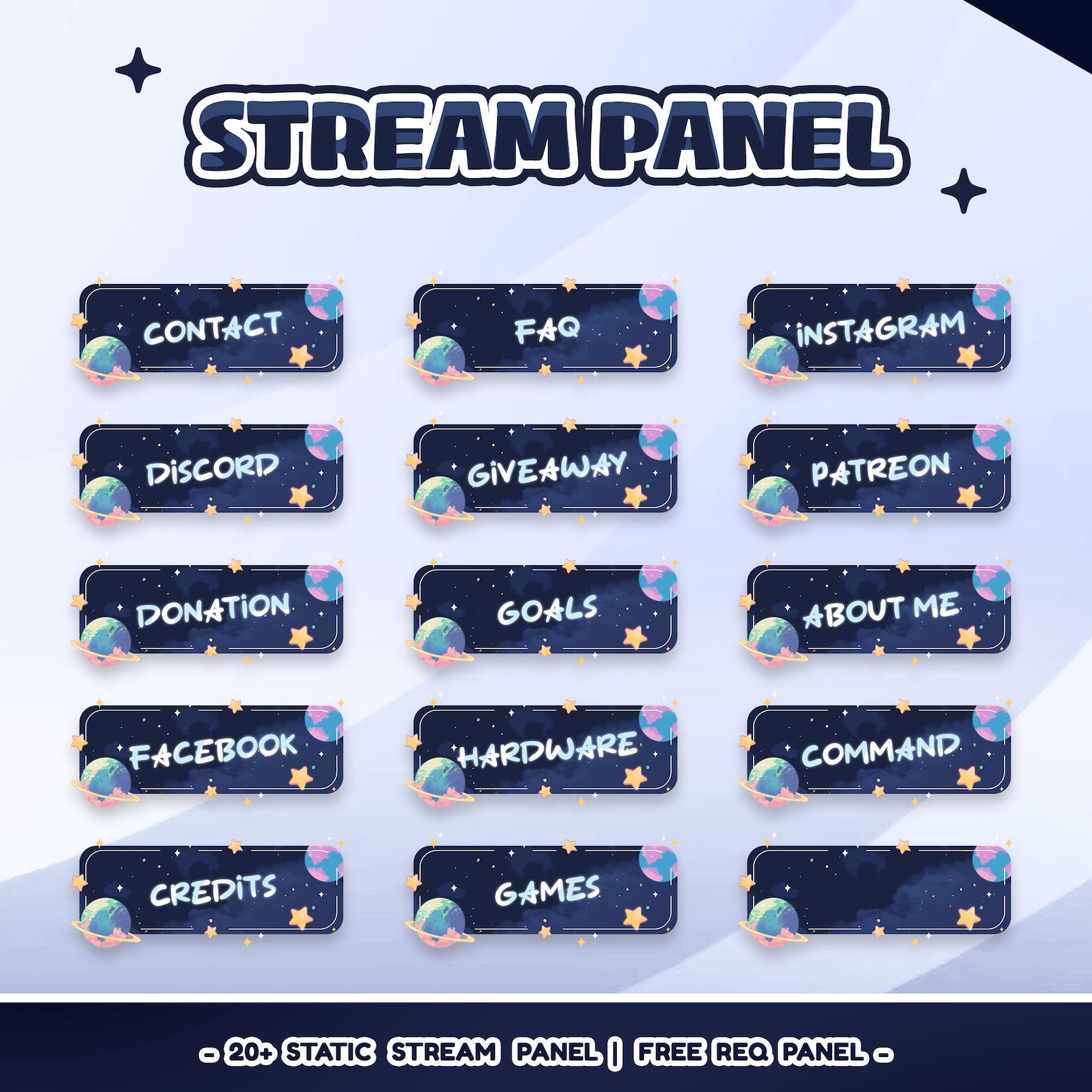 Cosmic Dreams Static Twitch Panel Set for Streamers, Space UI Panels in ...