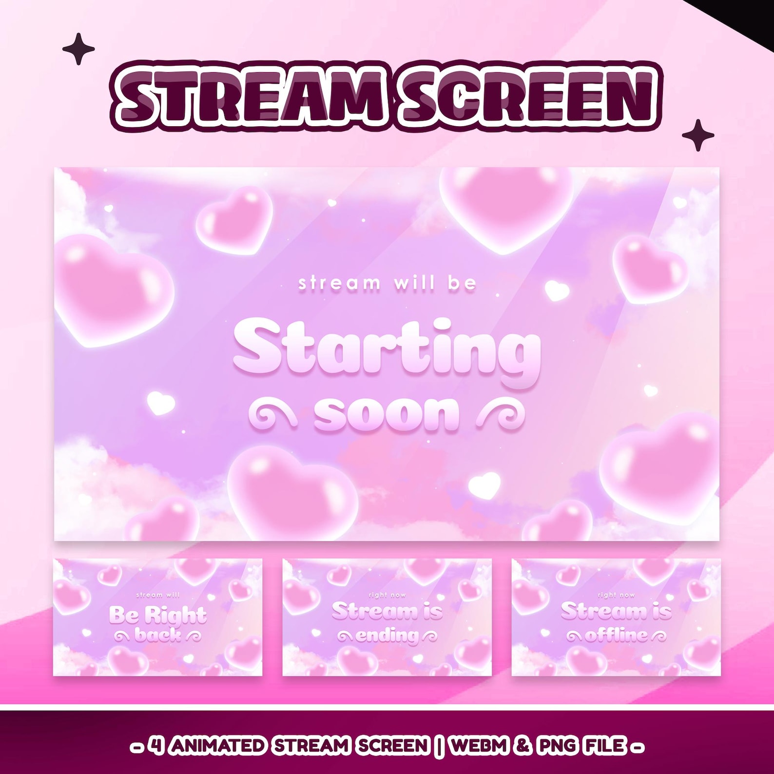 Pink Heart Cute Animated Stream Screens Collection/romantic Pastel ...