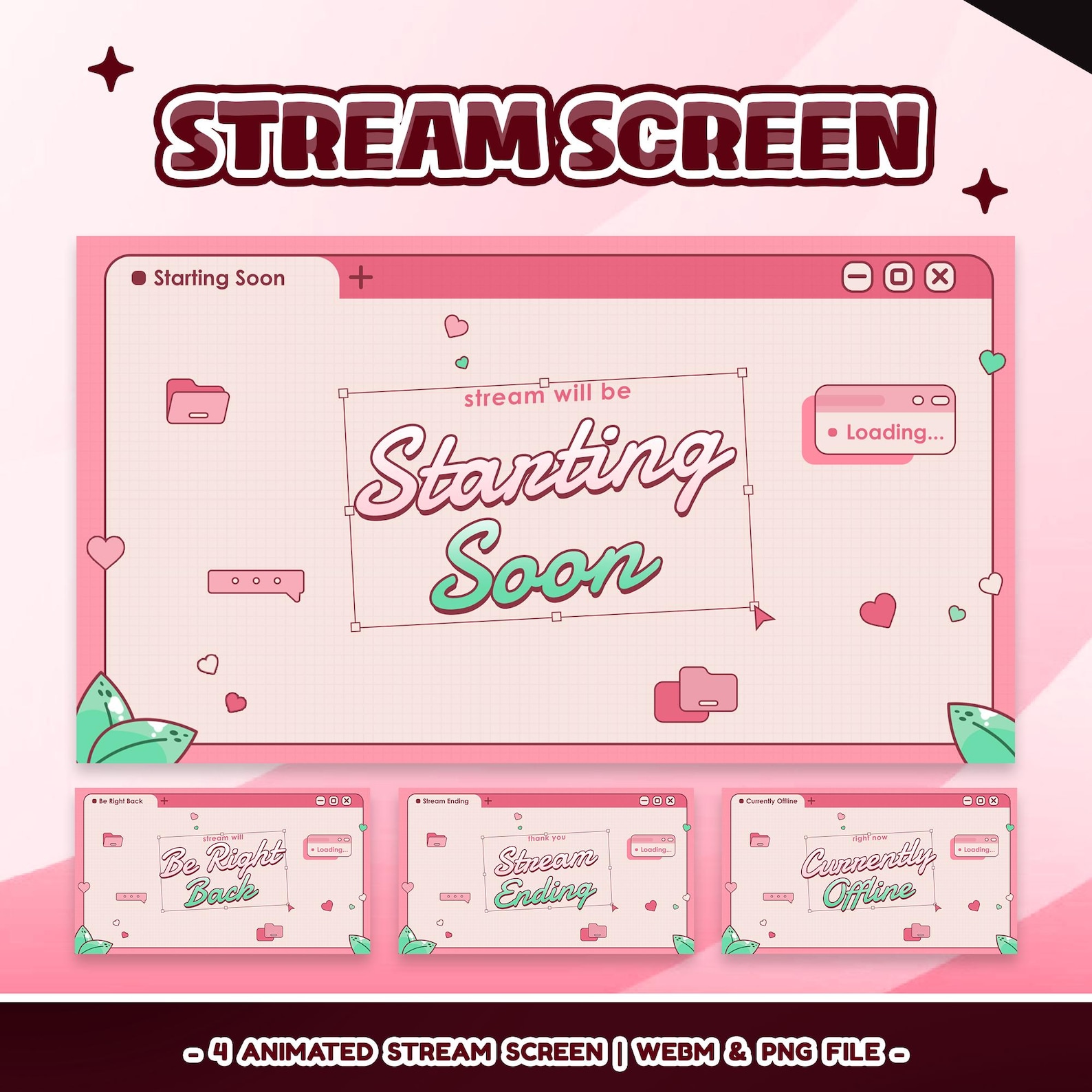 Kawaii UI Animated Stream Overlay Package for Twitch OBS, Cute Desktop ...