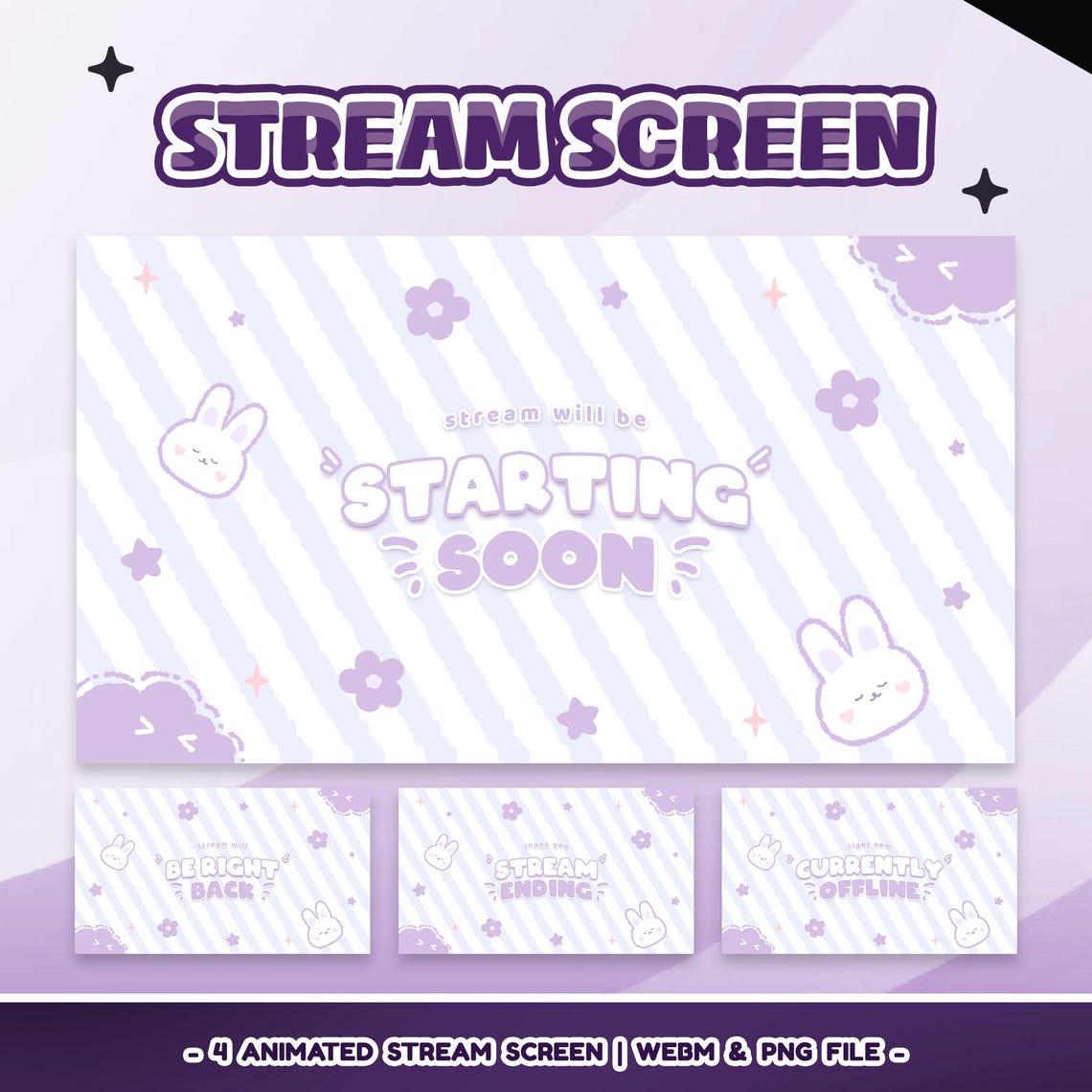 Pastel Bunny Animated Stream Screens for Twitch Kick Youtube – Soft ...
