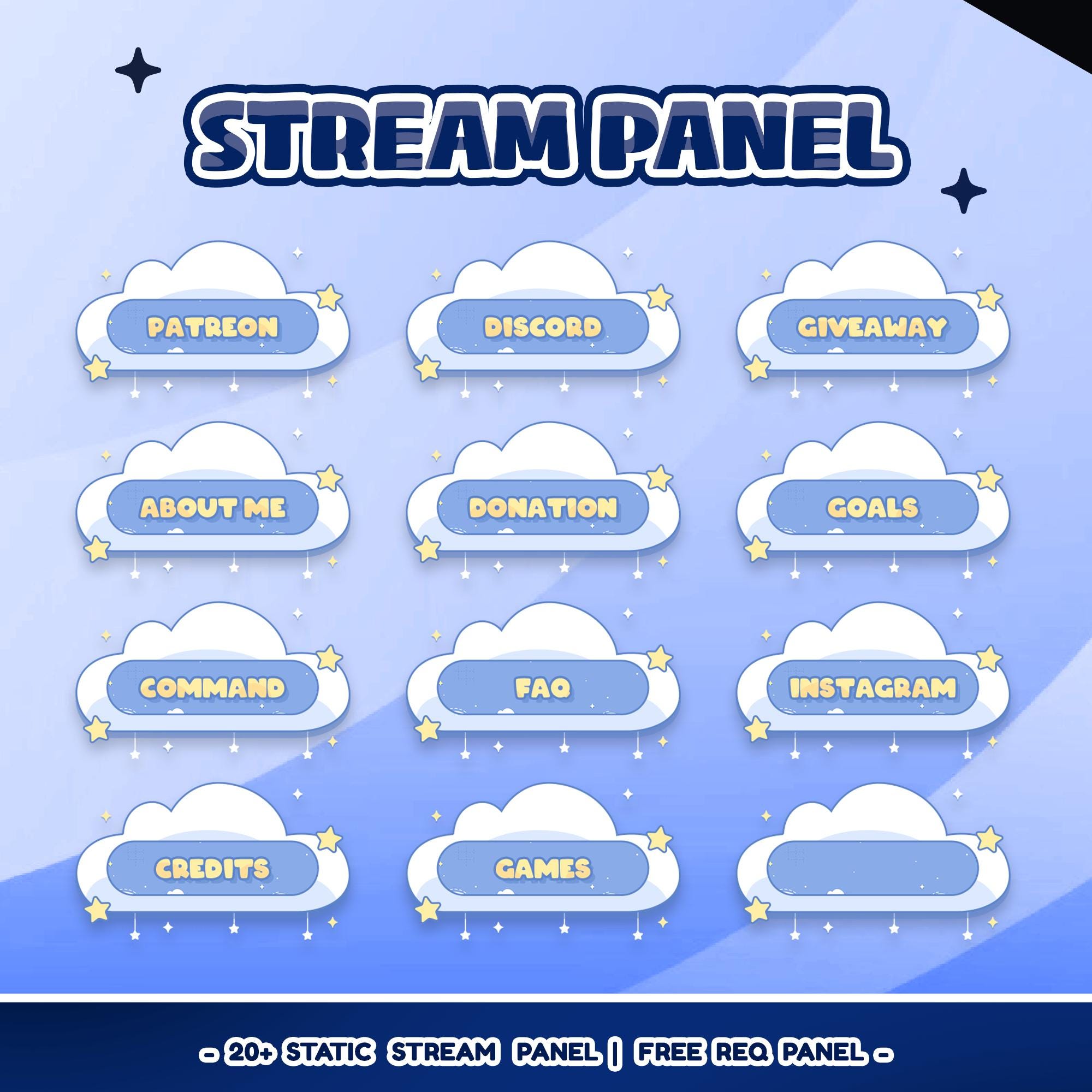 Cloudy Puffs Animated Stream Overlay Package for Twitch Kick Youtube, Cute Blue Cloud Theme ...