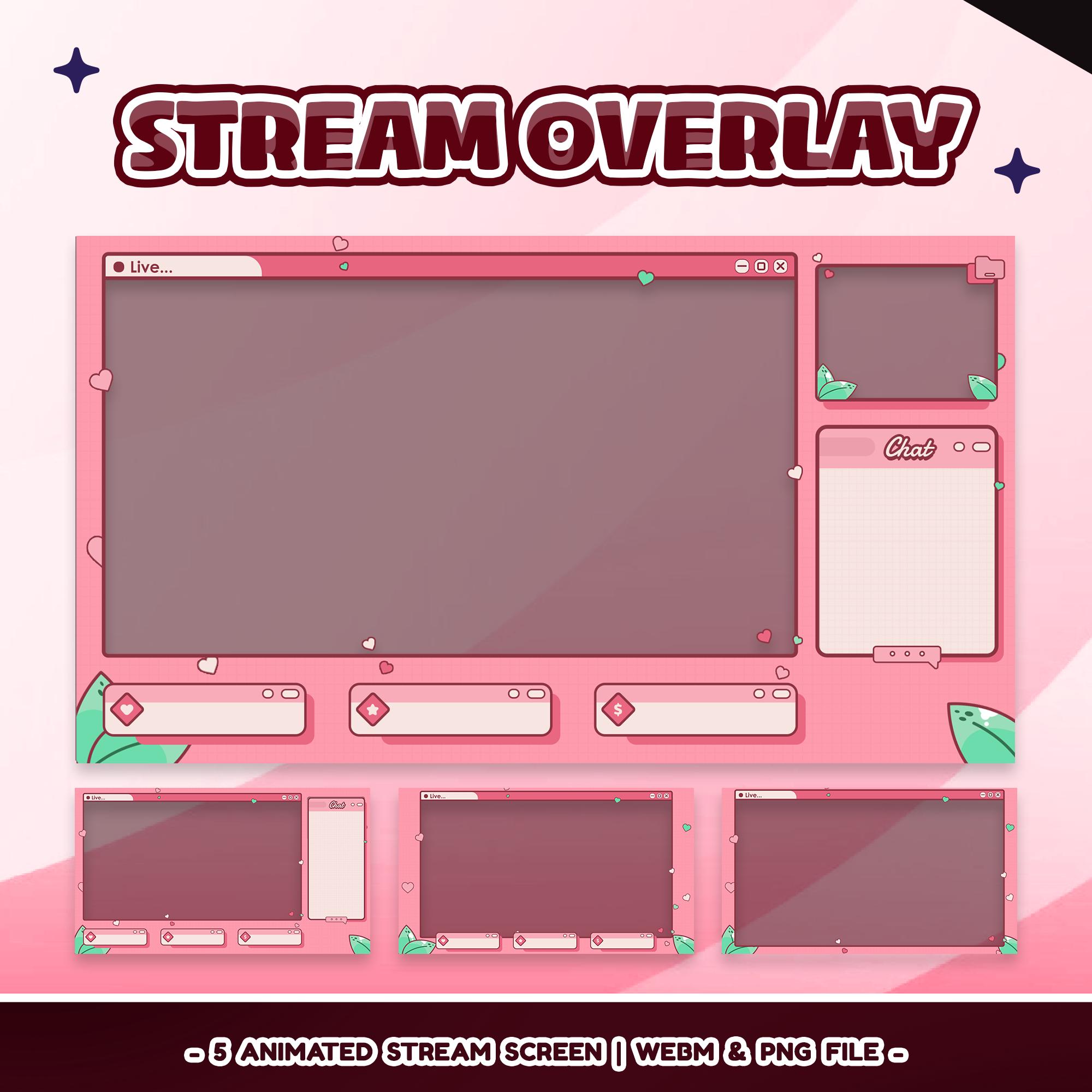 Kawaii UI Animated Stream Overlay Package for Twitch OBS, Cute Desktop ...