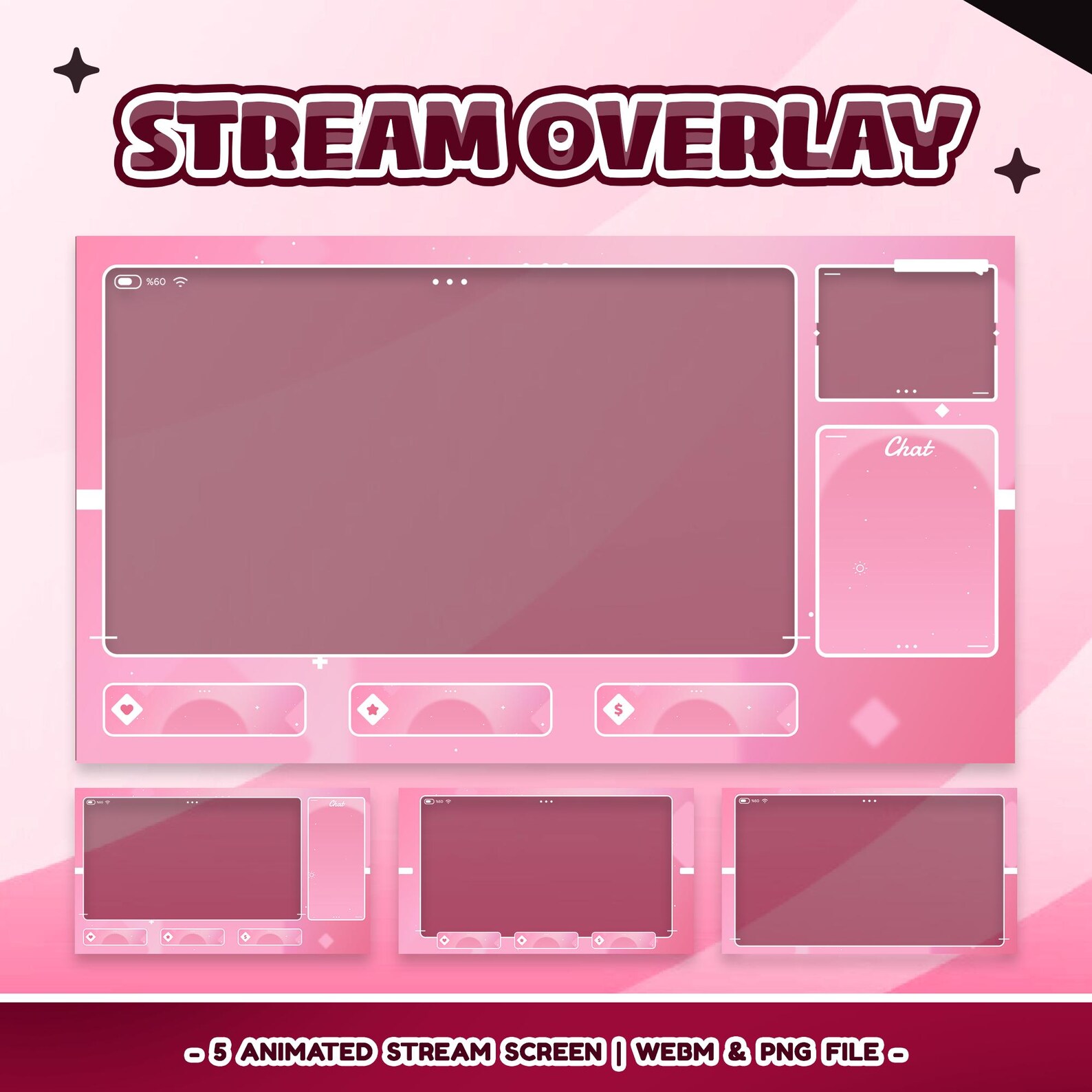 Pinkstream Pop Animated Stream Overlay Pack for Twitch Kick Youtube ...