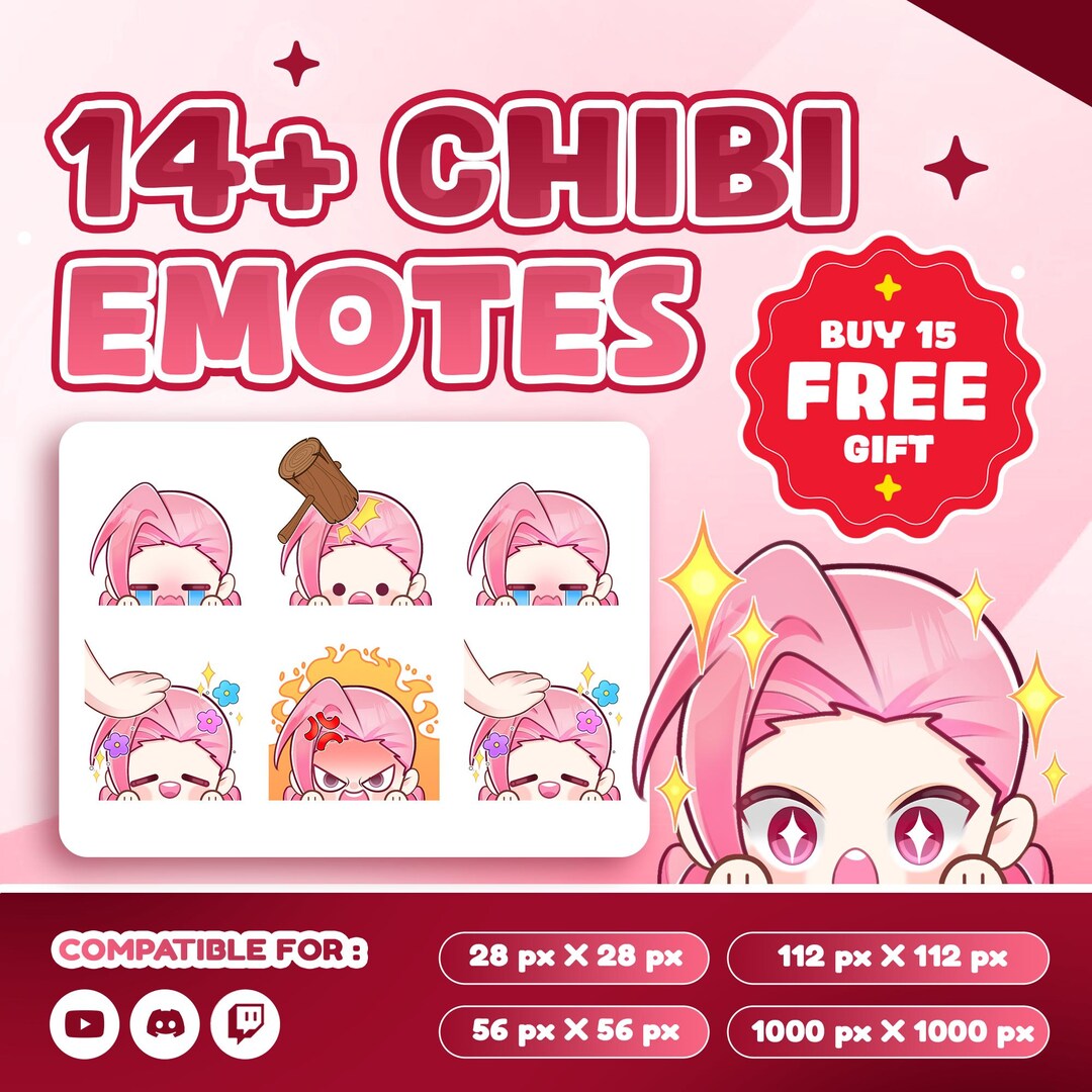 Chibi Twitch Emotes, Vtuber Emotes, Cute Pink Anime Emotes, Kick Emotes ...