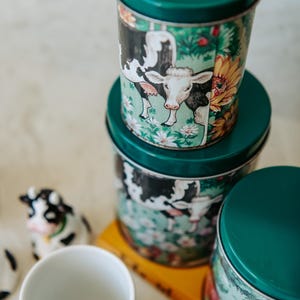 Vintage Dairy Farmhouse Kitchen Canister Set – Cow, Chicken, & Barn ...