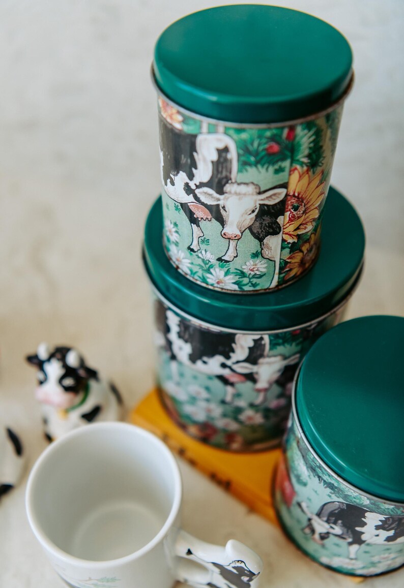 Vintage Dairy Farmhouse Kitchen Canister Set – Cow, Chicken, & Barn ...