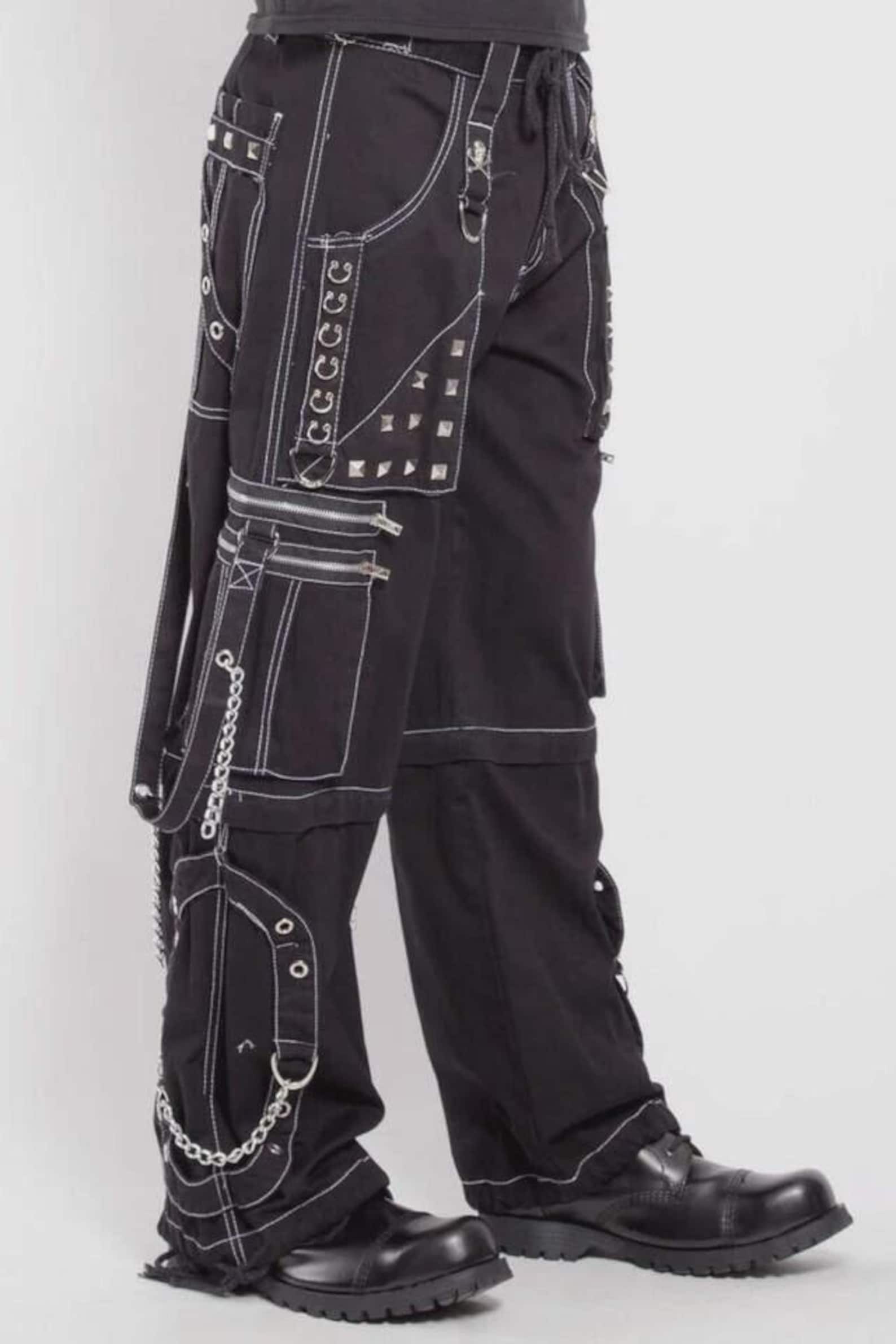 Black Gothic Cargo Pants: Punk Rock Style With Straps & Chain - Etsy
