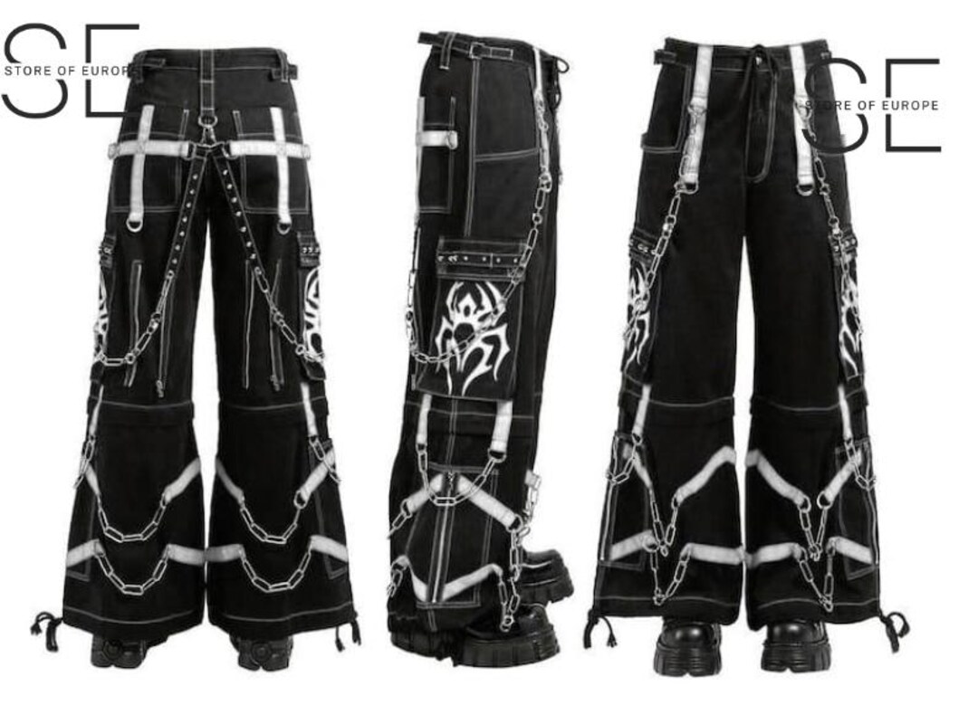 Gothic Pink Spider Cargo Pants: Unisex Wide Leg Techwear With Chains - Etsy