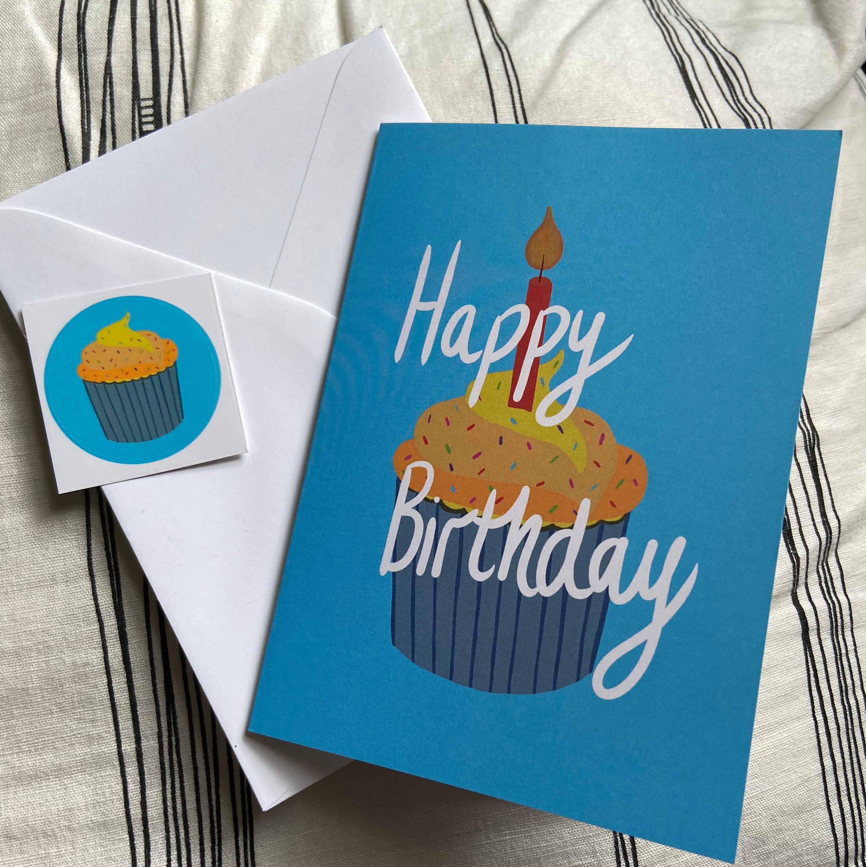 Happy Birthday - Blue Cupcake Card - Etsy