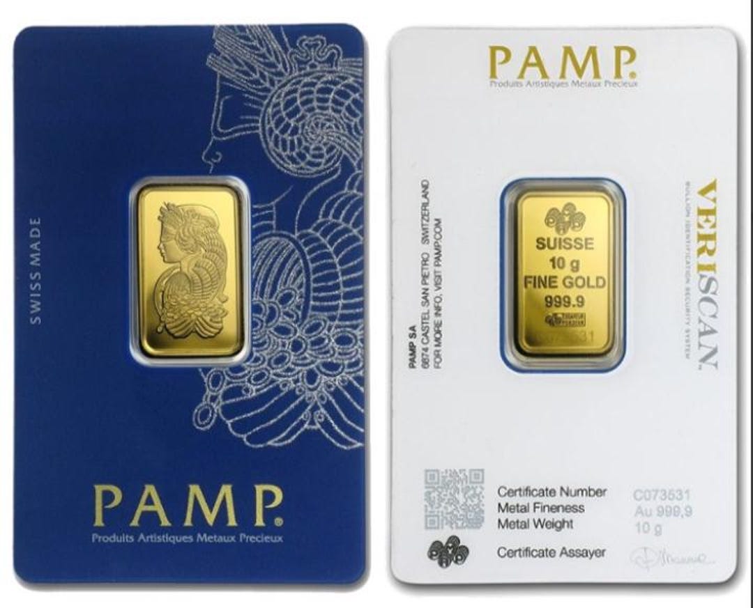 PAMP Suisse 24k Gold Bar 10 Grams Pure Gold Assayer Bar Certificate - Etsy