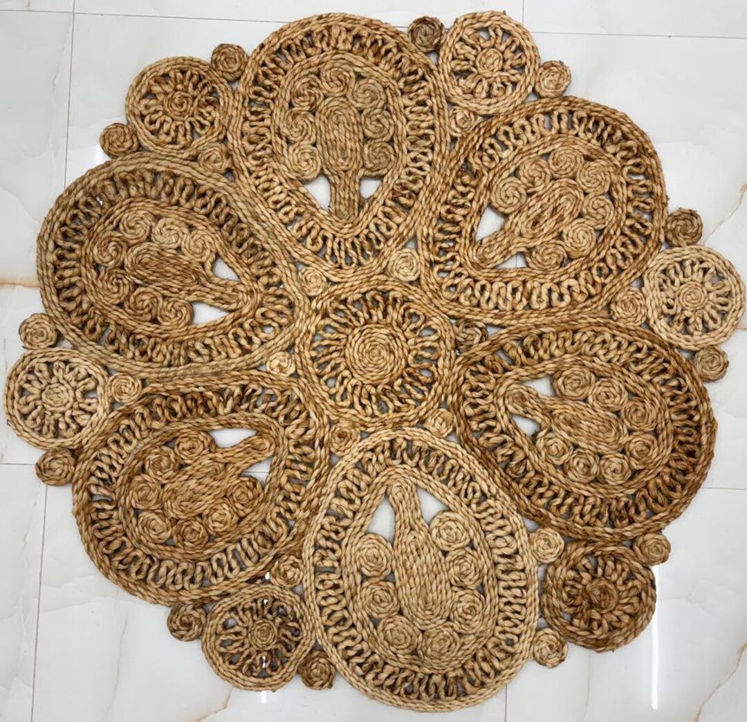 Handcrafted Braided Jute Rug: Round Boho Floor Mat - Etsy