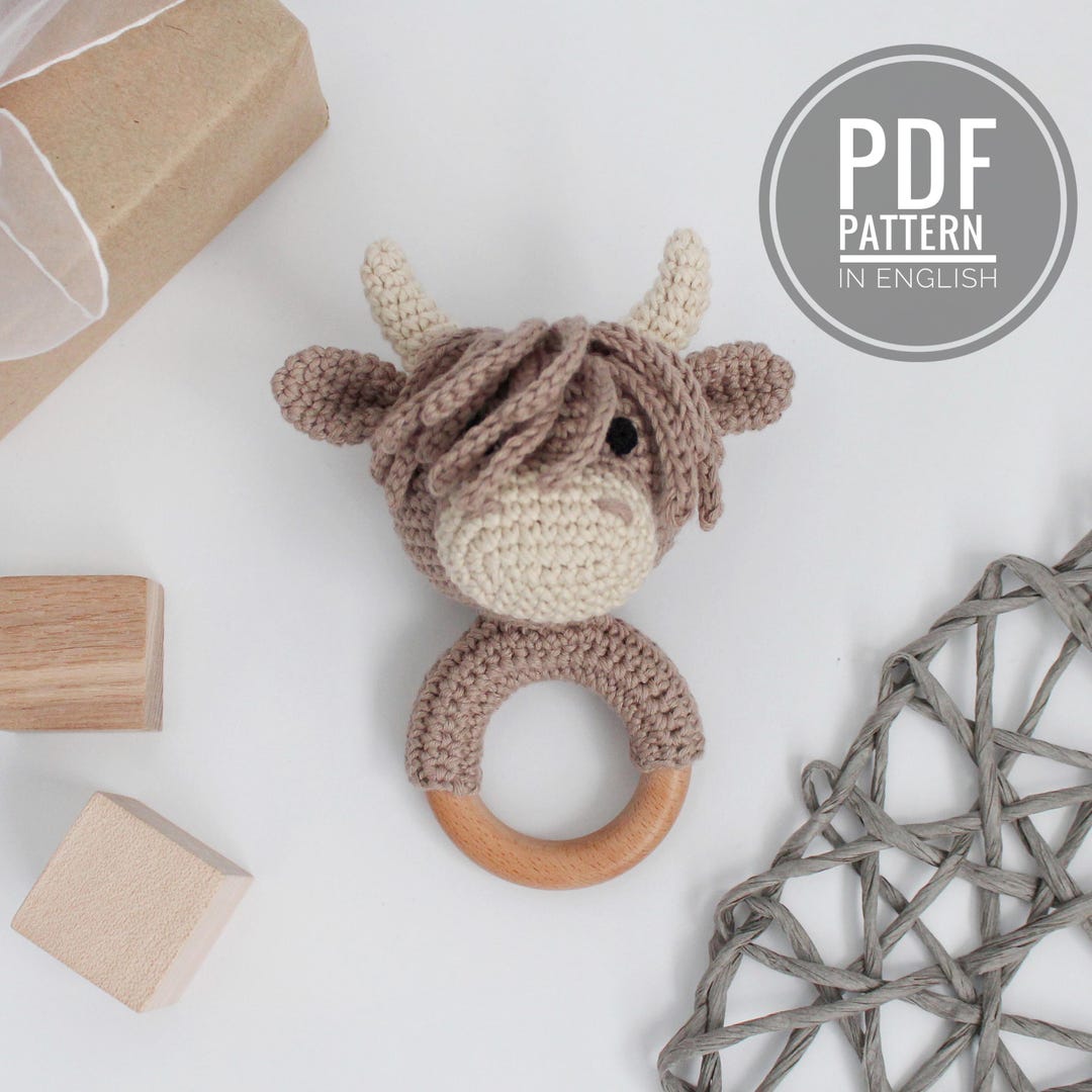 Crochet Highland Cow Pattern Baby Rattle Amigurumi Cow Teether Crochet ...