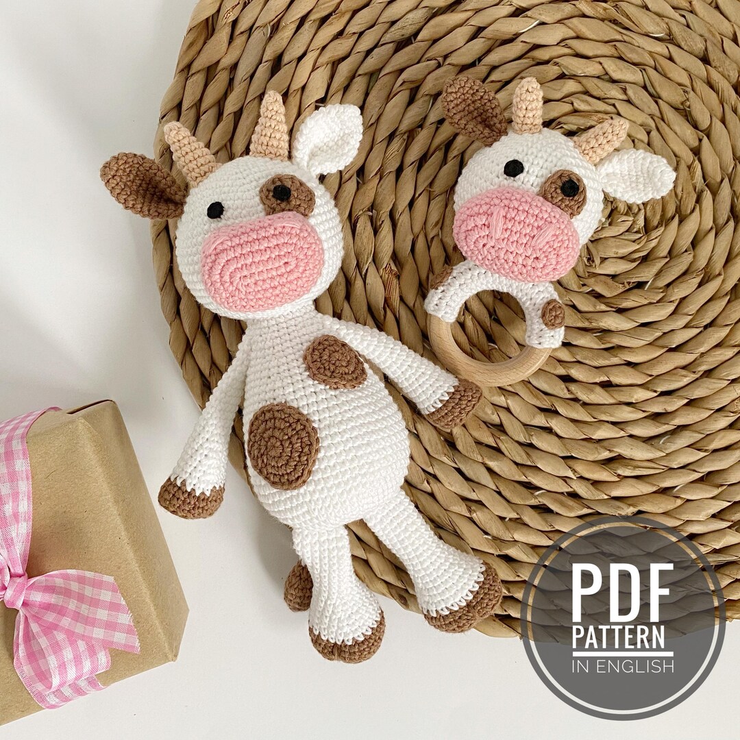 Crochet Cow Pattern Amigurumi Cow Plush Pattern Crochet Rattle Stuffed ...
