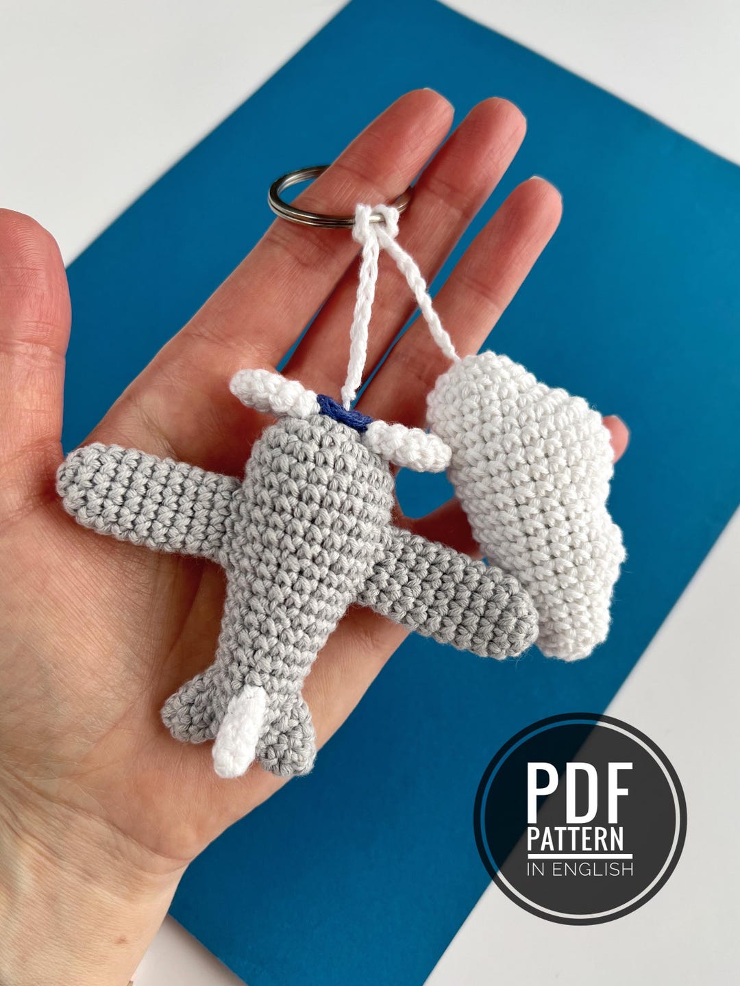 Airplane Crochet Keychain Pattern With Cloud, Amigurumi Keychain PDF ...