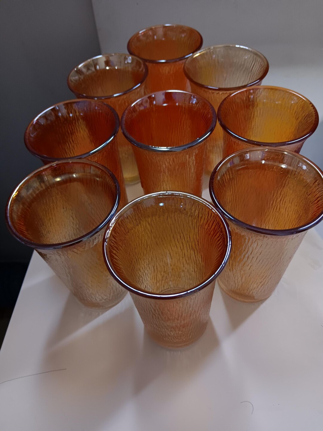 Jeanette Marigold Tree Bark 8oz Juice Glasses Set of 9/glass Tree Bark ...