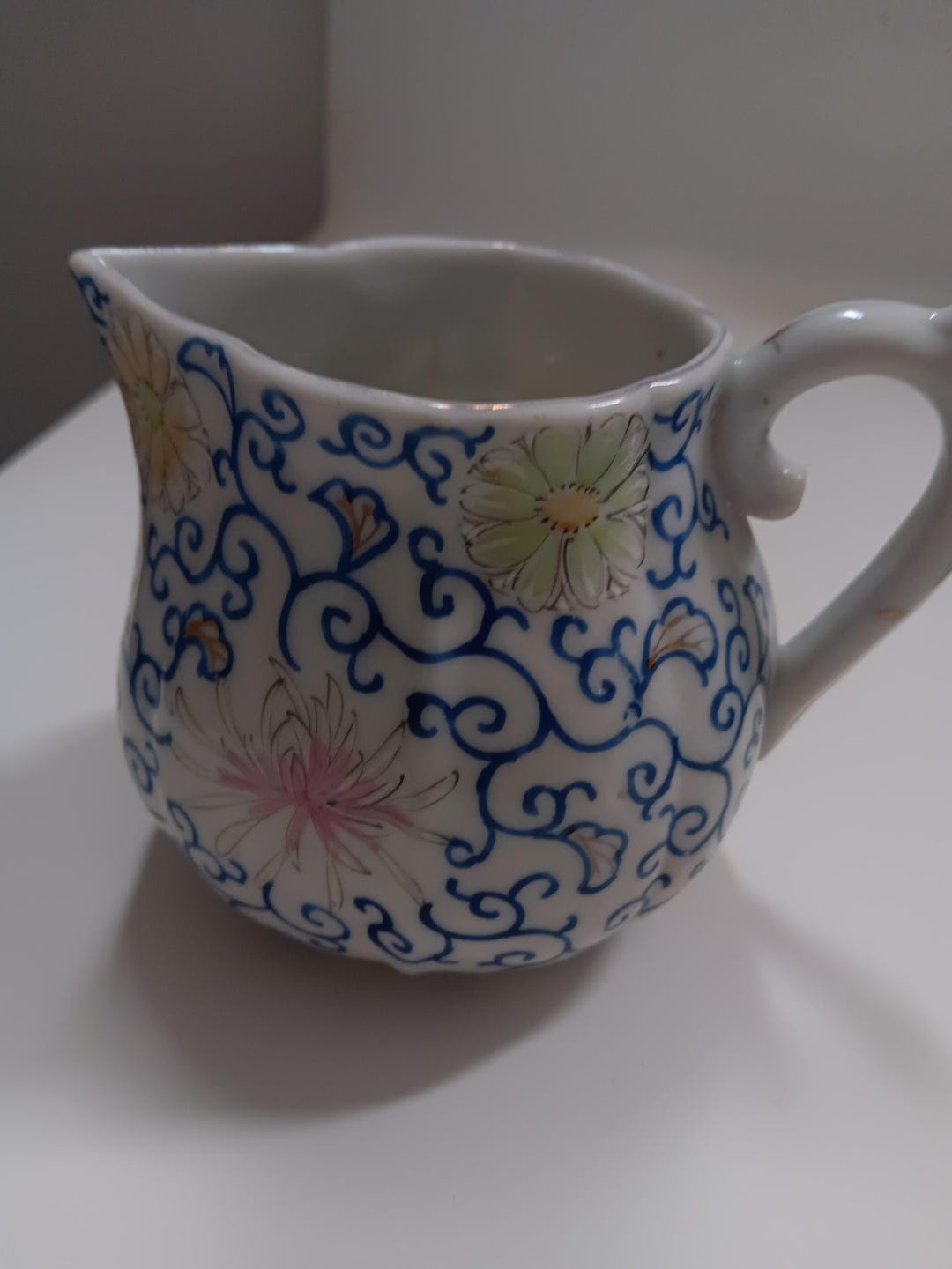 Blue White With Pink and Yellow Flowers Ceramic Pitcher/kitchenware ...