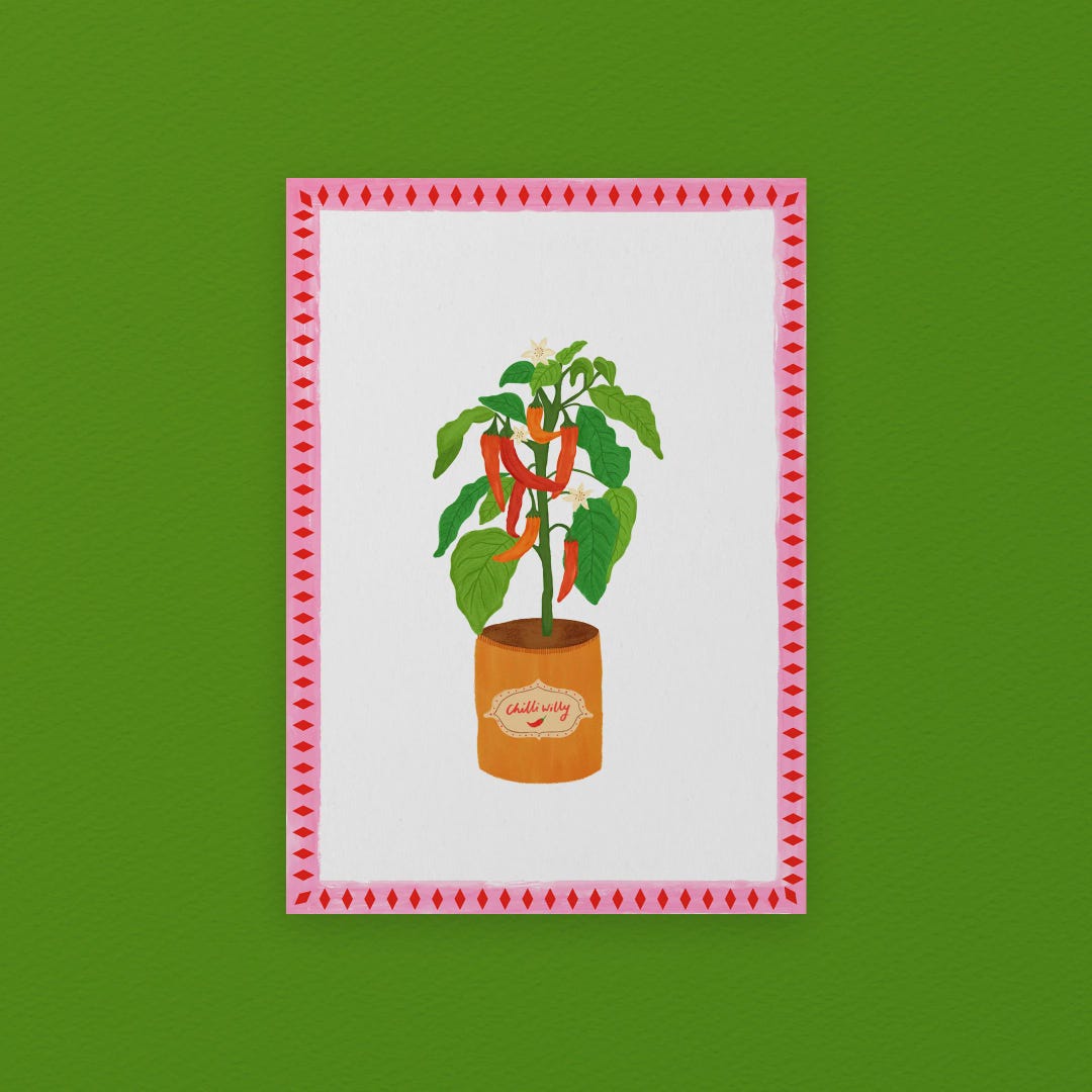 Chilli Willy Art Print / Funny Pun Colourful Food Kitchen Poster Art - Etsy