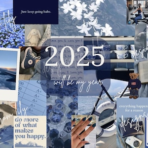 2025 Blue Vision Board, Wallpaper, Home Screen, Poster, Collage and ...